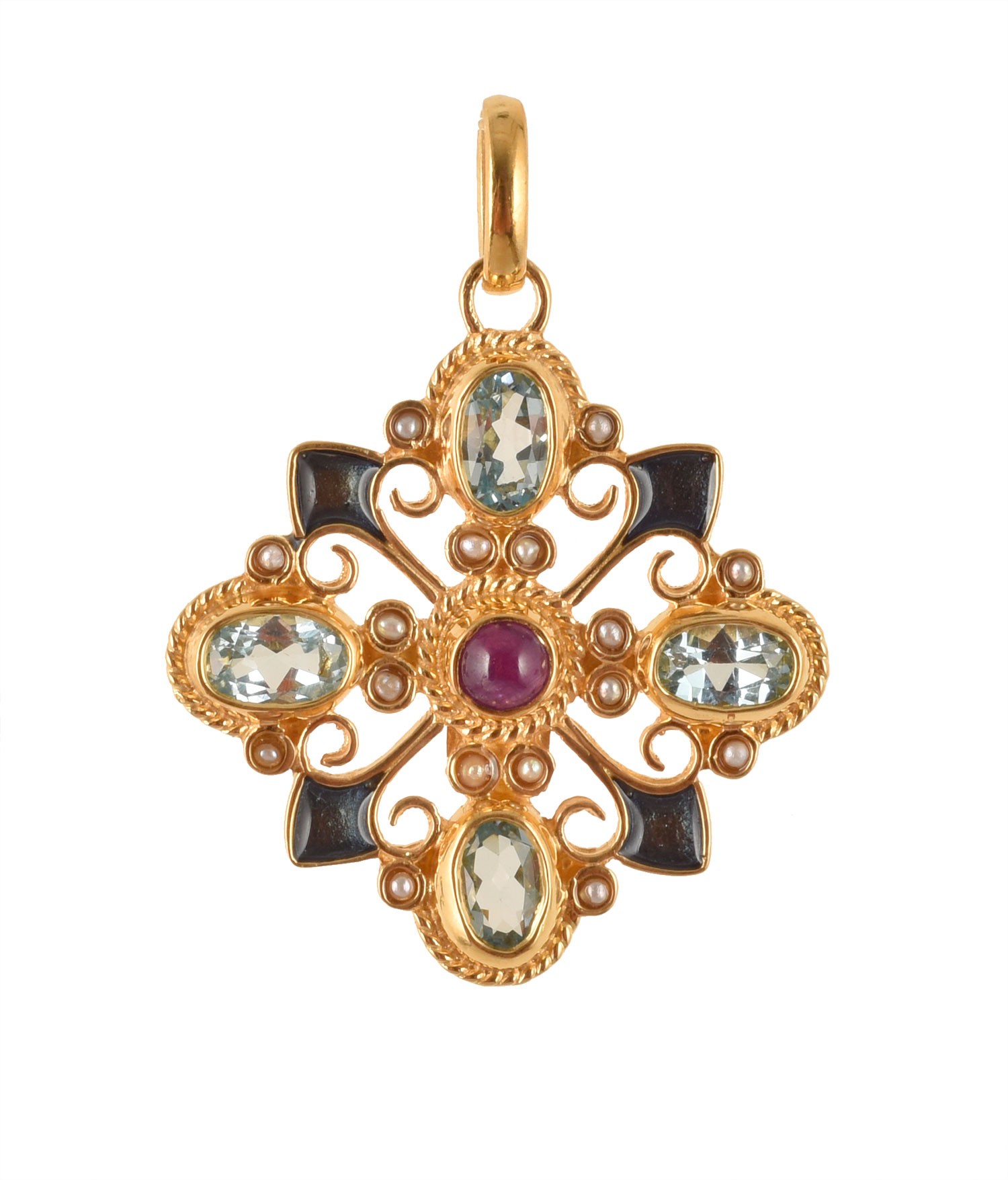 Baroque cross pendant handmade in Italy by Percossi Papi with natural ...